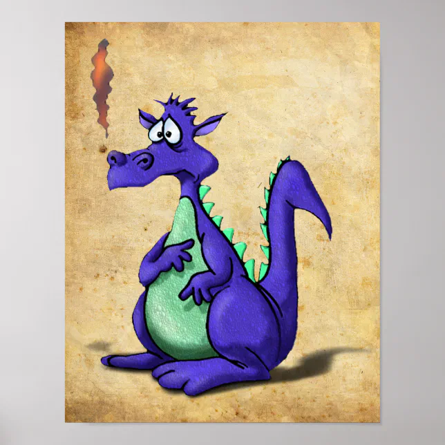 Worried Purple Dragon Cartoon Poster | Zazzle