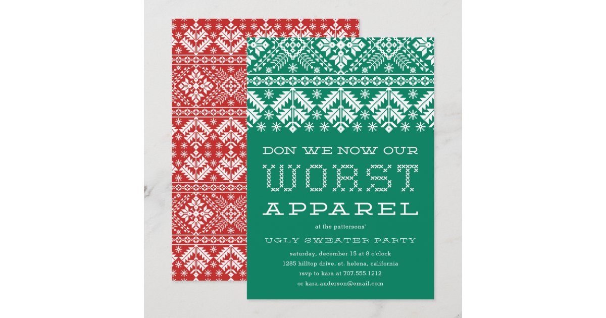 Worst Apparel | Ugly Sweater Party Invitation | Zazzle