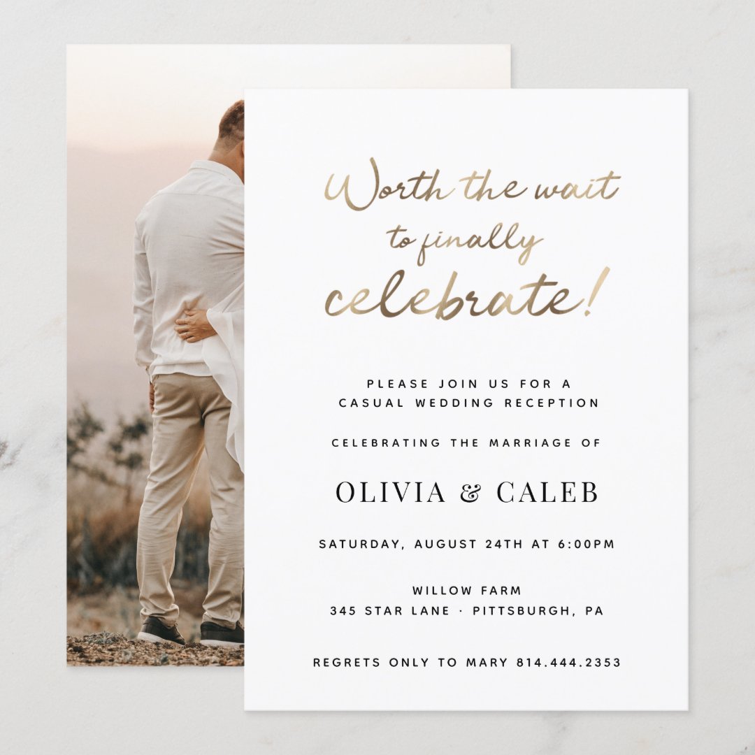 Worth the Wait to Celebrate Wedding Reception Invi Invitation | Zazzle