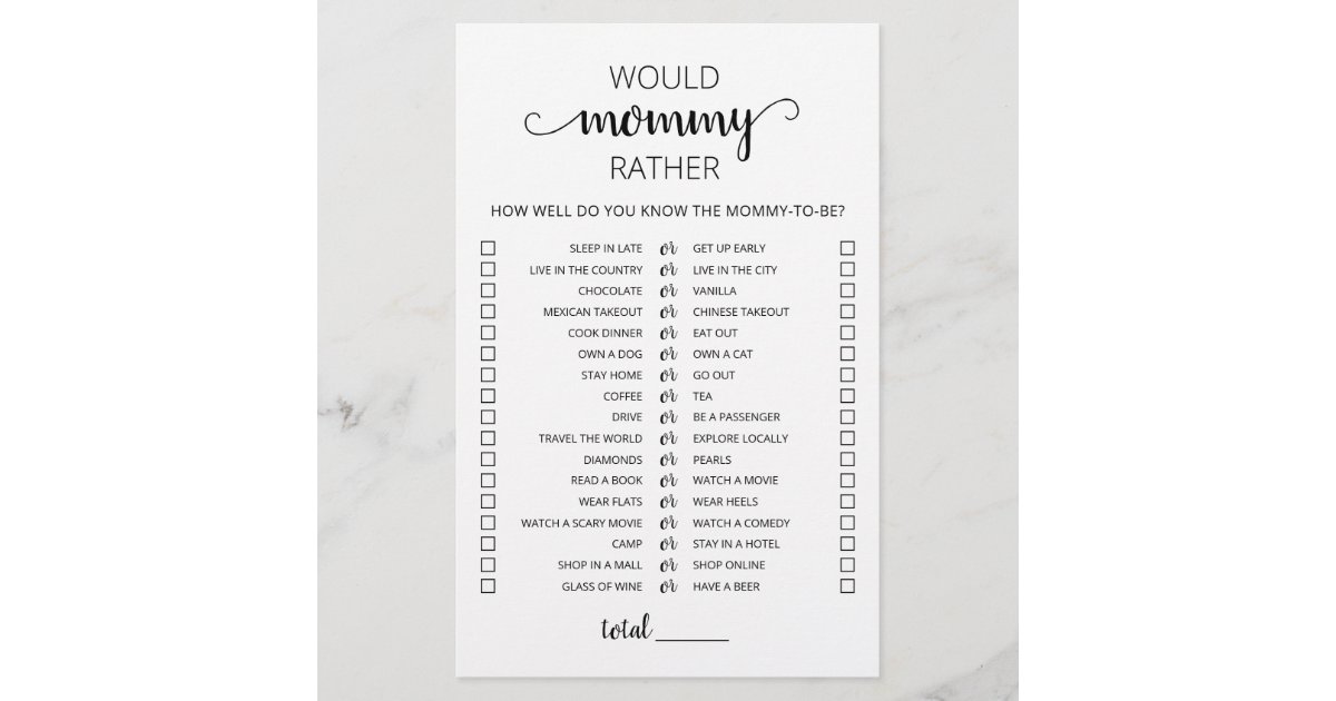 Would Mommy Rather Baby Shower Game | Zazzle