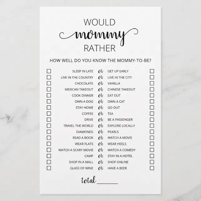 Would Mommy Rather Baby Shower Game | Zazzle