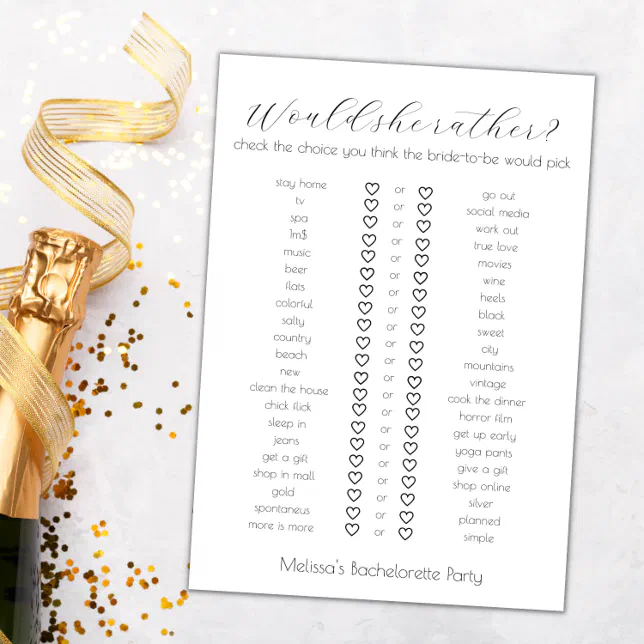 Would She Rather Bachelorette Party Game Card | Zazzle Would She Rather Bachelorette Party Game Card | Zazzle
