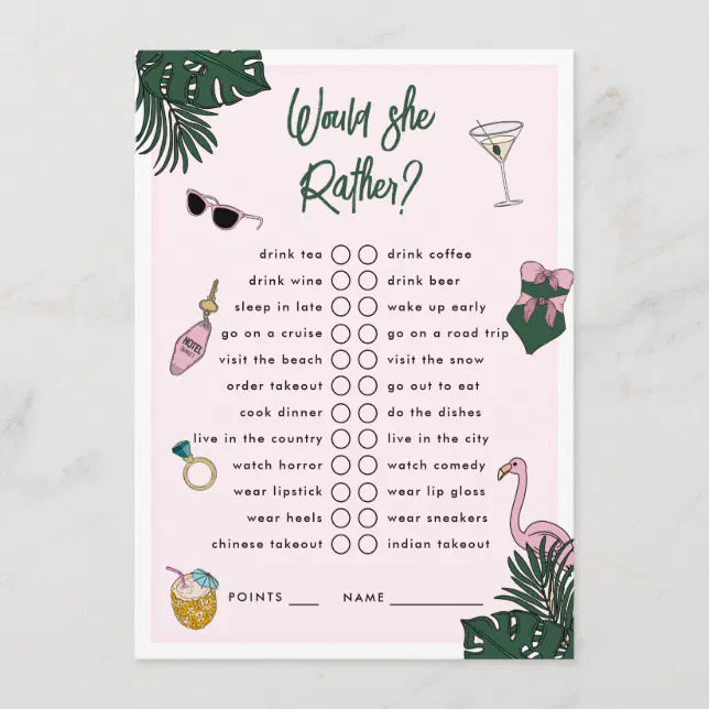 Would She Rather Retro Resort Bachelorette Enclosure Card | Zazzle