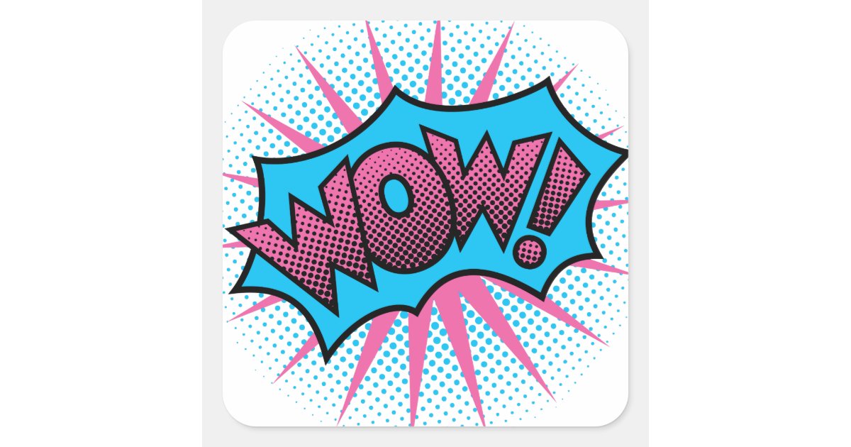 WOW! Text Design Square Sticker | Zazzle