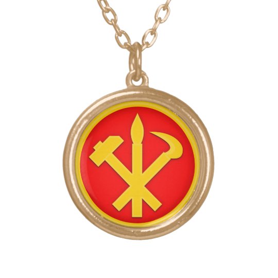 WPK Workers Party of Korea DPRK North Korea Emblem Gold Plated Necklace ...