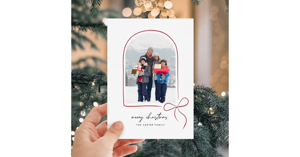 Wrapped With Love Red Bow Arch Photo Christmas Holiday Card | Zazzle