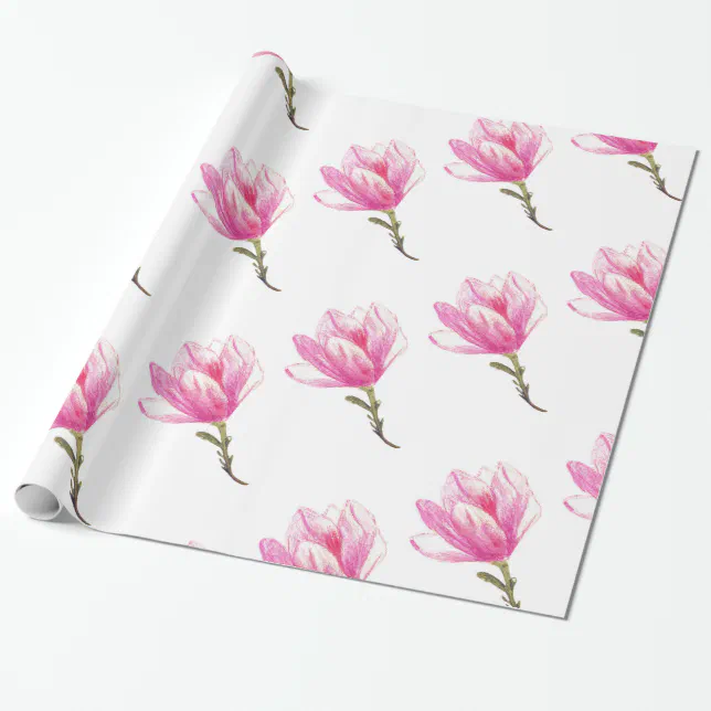 Wrapping Paper, Pink Flower Drawing Wrapping Paper | Zazzle