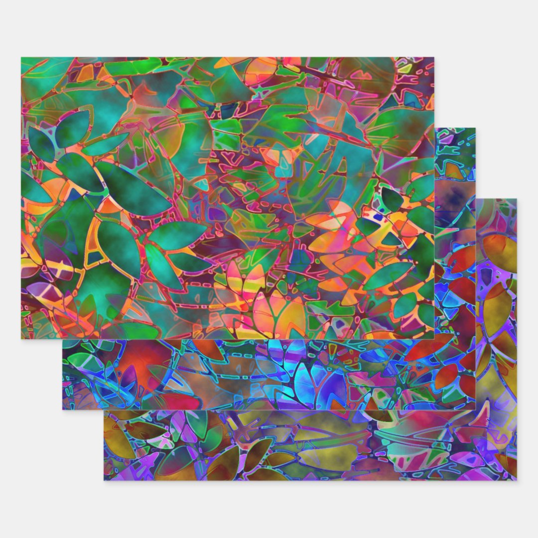 Wrapping Paper Sheet Set Floral Stained Glass | Zazzle