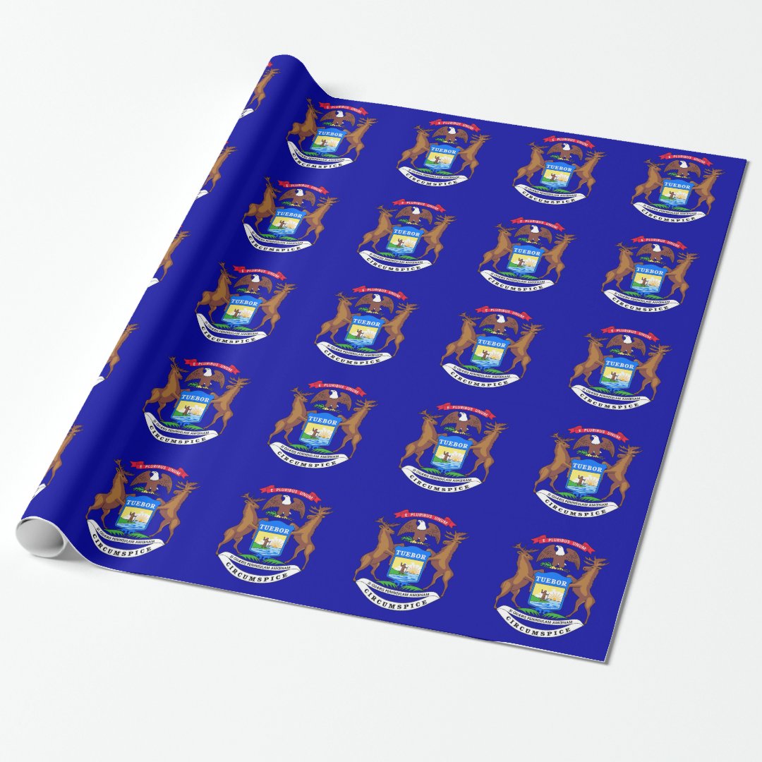 Wrapping paper with Flag of Michigan | Zazzle