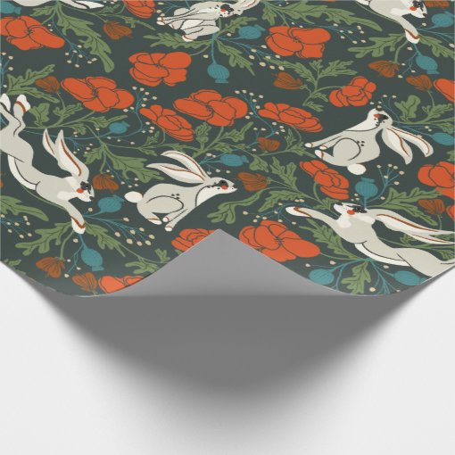Wrapping paper with hares in poppies garden patter | Zazzle