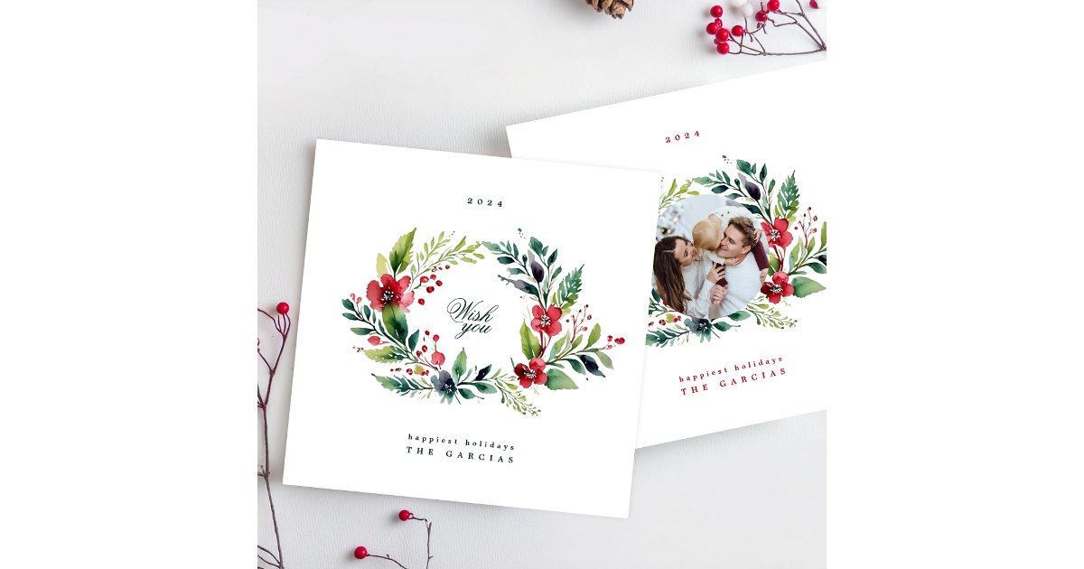 Wreath Christmas Winter Photo Holiday Card | Zazzle