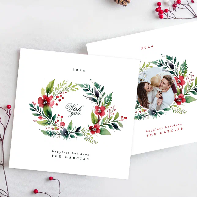 Wreath Christmas Winter Photo Holiday Card | Zazzle