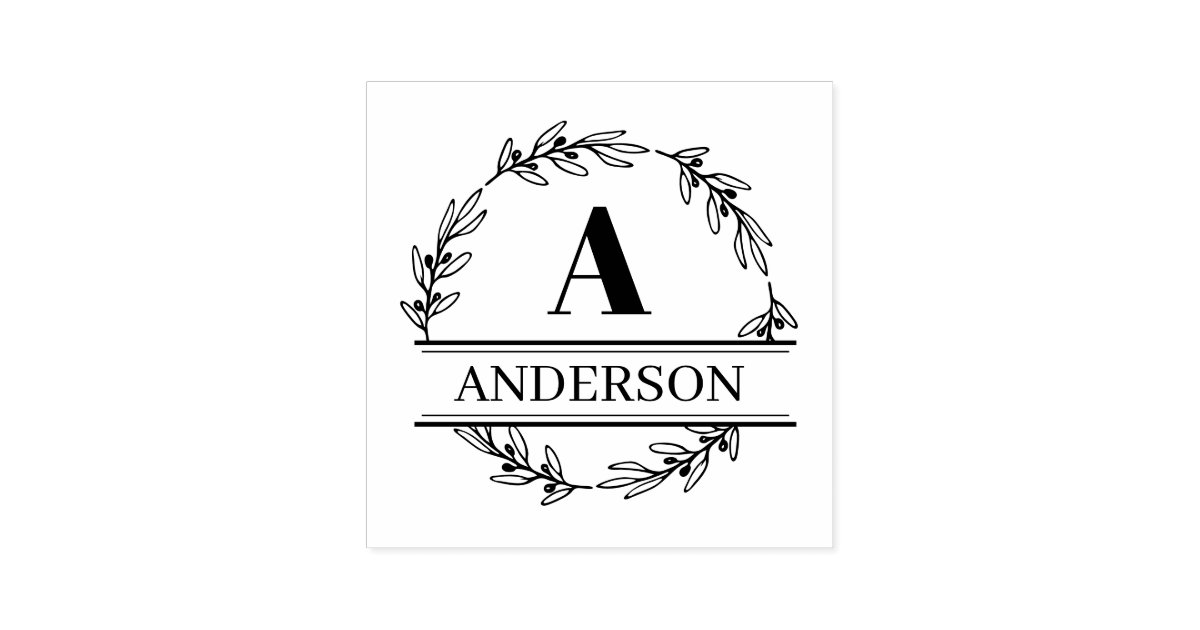 Wreath Custom Family Name Initial Monogram Self-inking Stamp | Zazzle