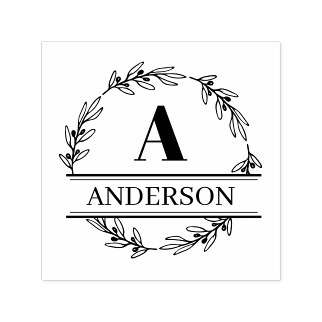 Wreath Custom Family Name Initial Monogram Self-inking Stamp | Zazzle