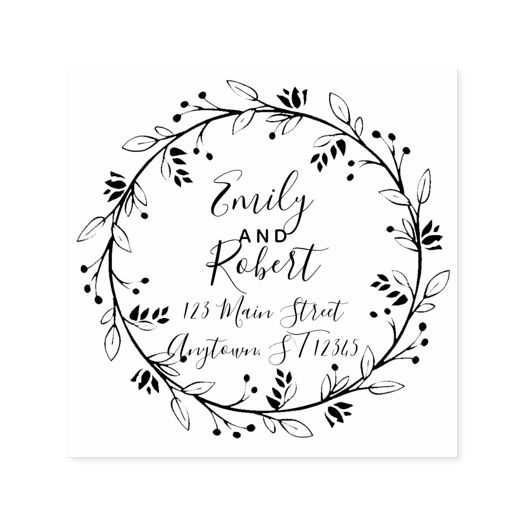 Wreath Customizable Wedding Return Address Stamp | Zazzle