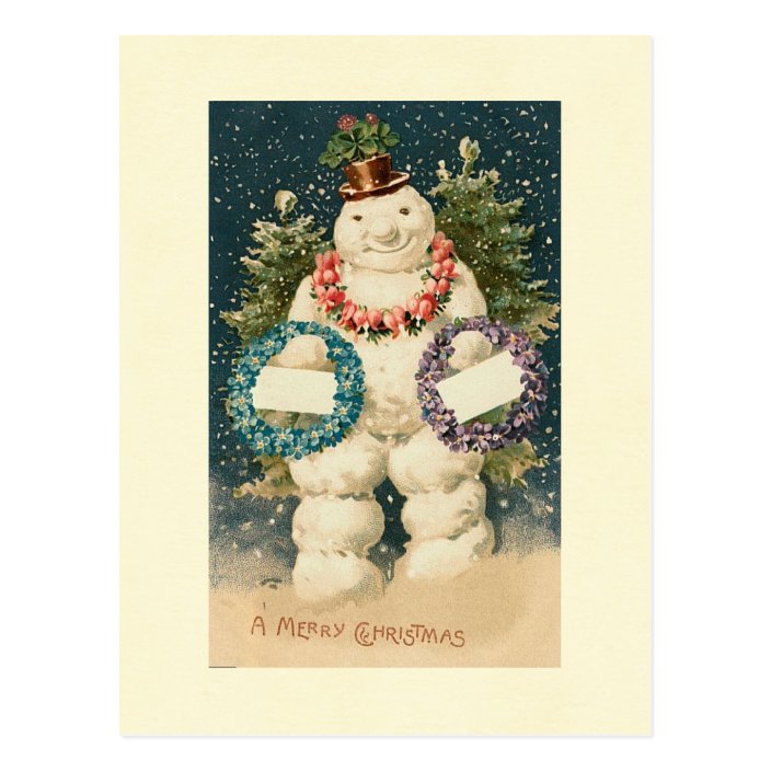 Wreath Decorated Snowman Postcard | Zazzle.com