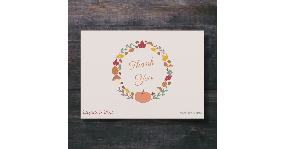 Wreath & Fall Wedding Thank You Card | Zazzle