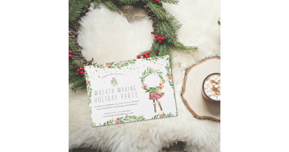 Wreath Making | Holiday Party Invitation | Zazzle