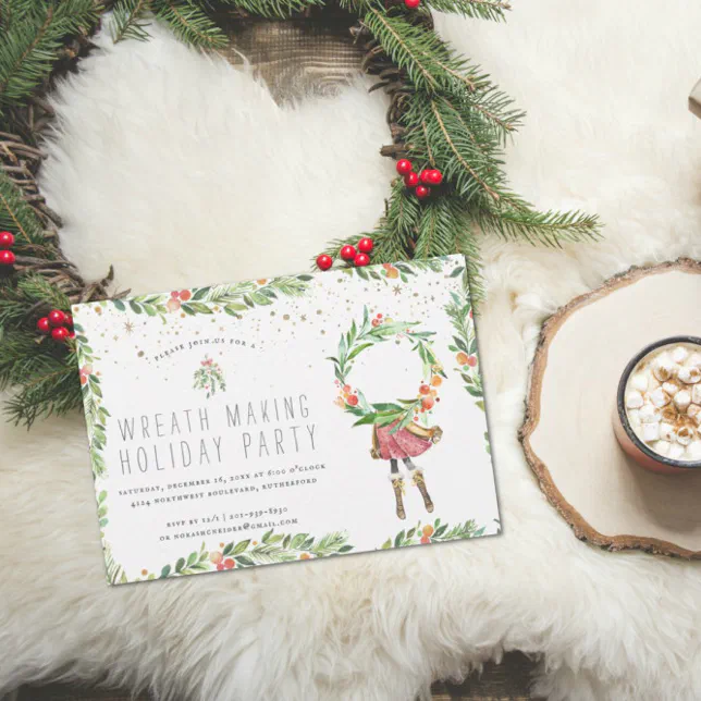 Wreath Making | Holiday Party Invitation | Zazzle
