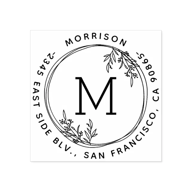 Wreath Monogram Family Name Round Return Address Rubber Stamp | Zazzle Wreath Monogram Family Name Round Return Address Rubber Stamp | Zazzle