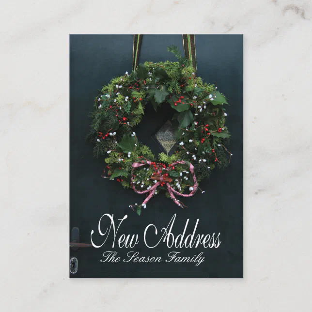 Wreath on door new address enclosure card | Zazzle