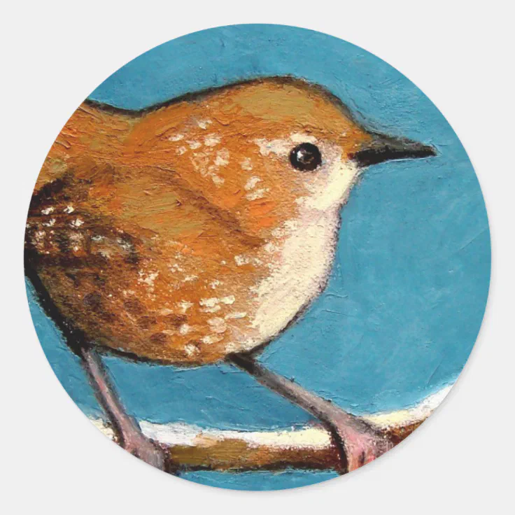 WREN IN OIL PASTEL CLASSIC ROUND STICKER | Zazzle