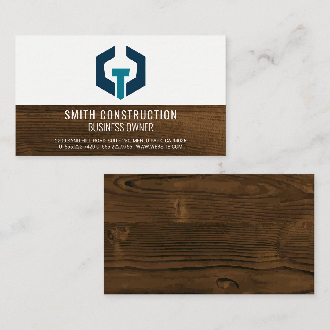 Wrench Bolt Logo | Wood Industrial Construction Business Card | Zazzle