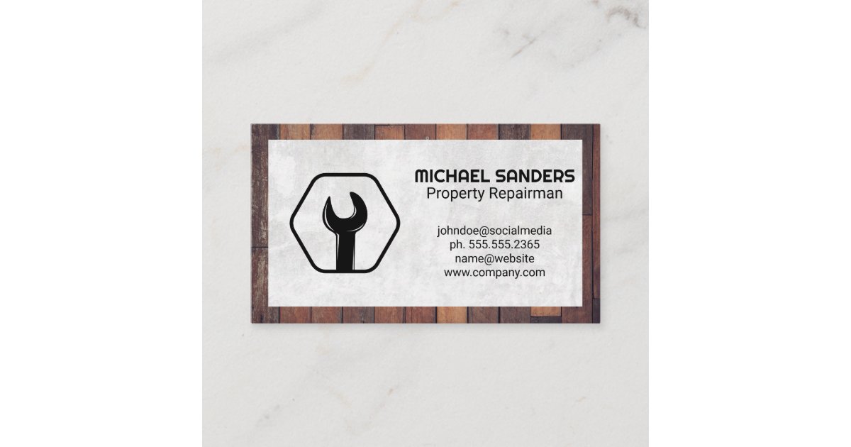 Wrench Logo | Wooden Boards Business Card | Zazzle