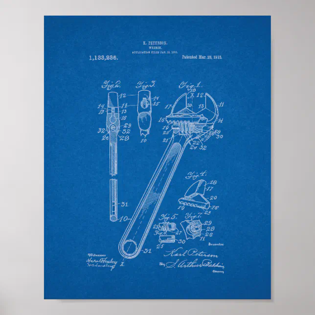 Wrench Patent - Blueprint Poster | Zazzle