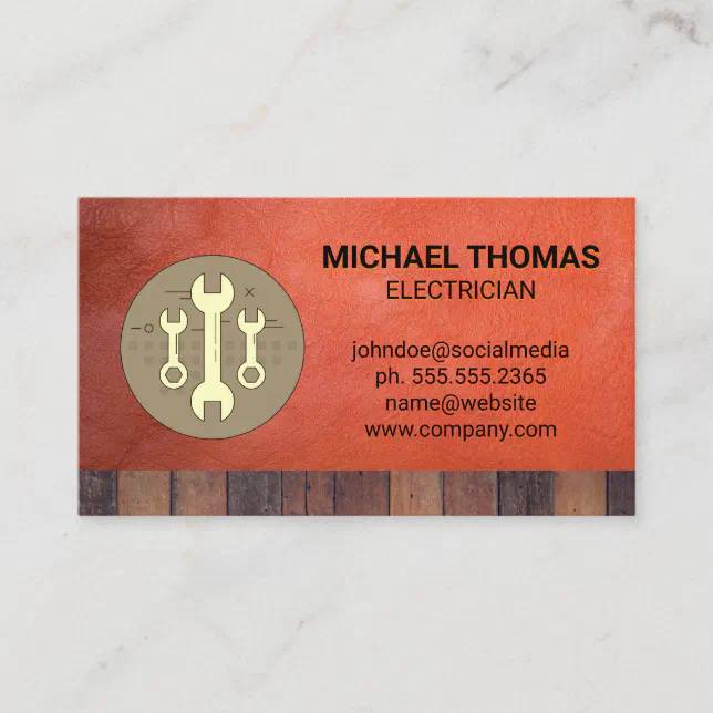 Wrenches | Leather | Wood Trim Business Card | Zazzle