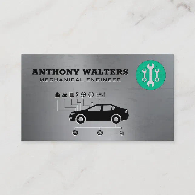 Wrenches | Metallic | Car Diagram Business Card | Zazzle