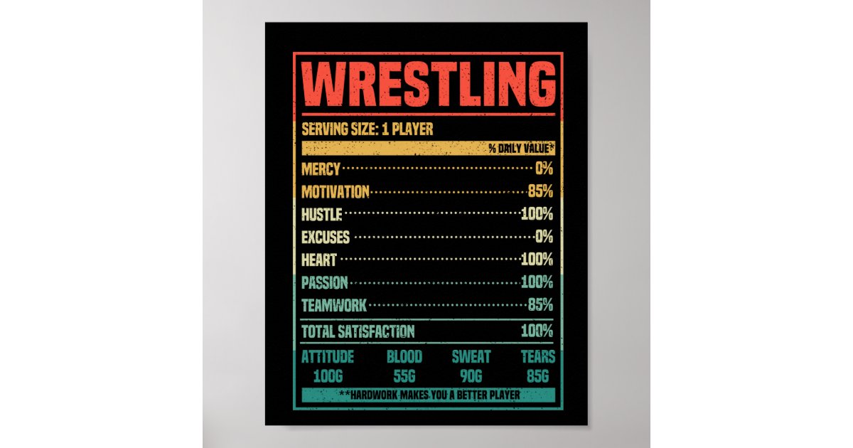 Wrestling diet facts funny wrestler fan poster | Zazzle