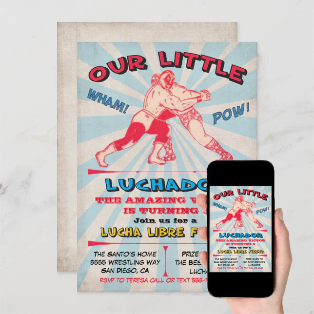 Wrestling Lucha Libre Birthday Fiesta Party Invitation | Zazzle