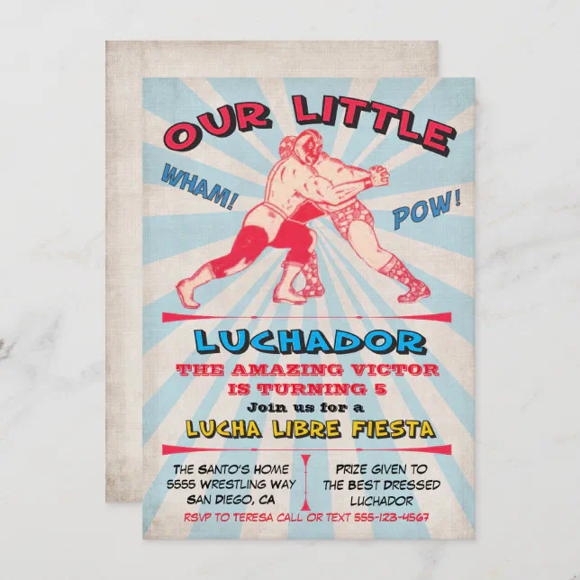 Wrestling Lucha Libre Birthday Fiesta Party Invitation | Zazzle