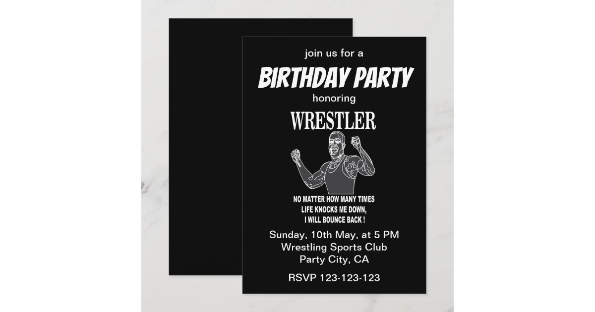 Wrestling Wrestler Inspirational Birthday Party Invitation | Zazzle