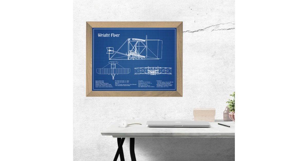 Wright Flyer- Airplane Blueprint Drawing Plans AD Photo Print | Zazzle