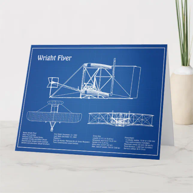 Wright Flyer- Airplane Blueprint Drawing Plans AD Thank You Card | Zazzle