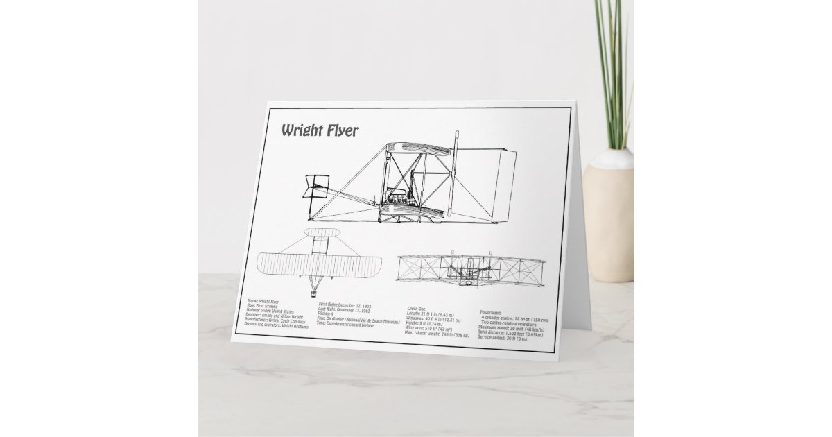 Wright Flyer- Airplane Blueprint Drawing Plans BD Thank You Card | Zazzle