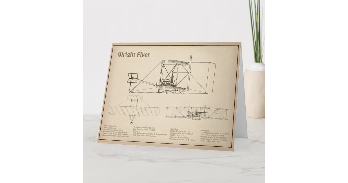 Wright Flyer- Airplane Blueprint Drawing Plans SD Thank You Card | Zazzle