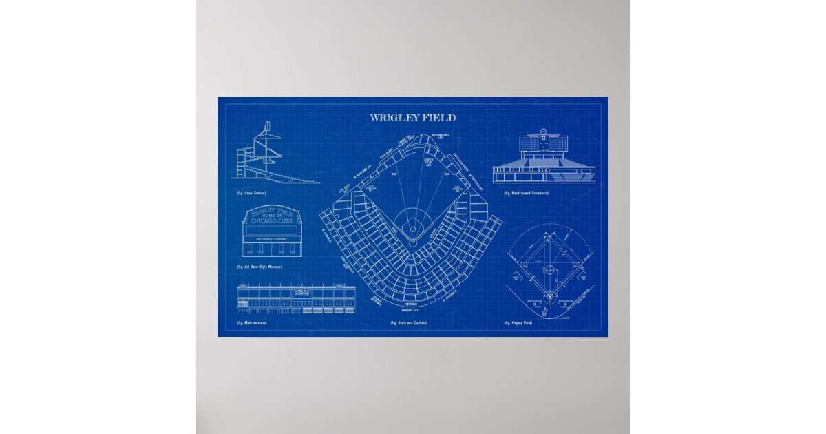 Wrigley Field Blueprint Poster | Zazzle