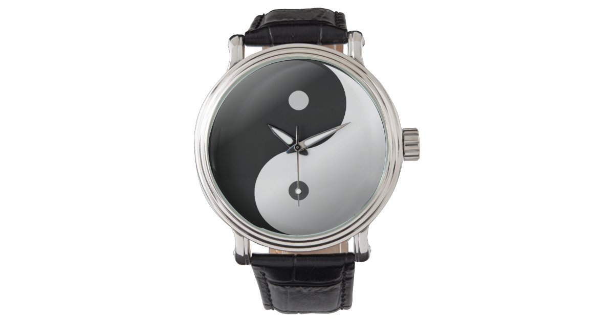 Wrist watch Black Vintage Leather yin yang. | Zazzle