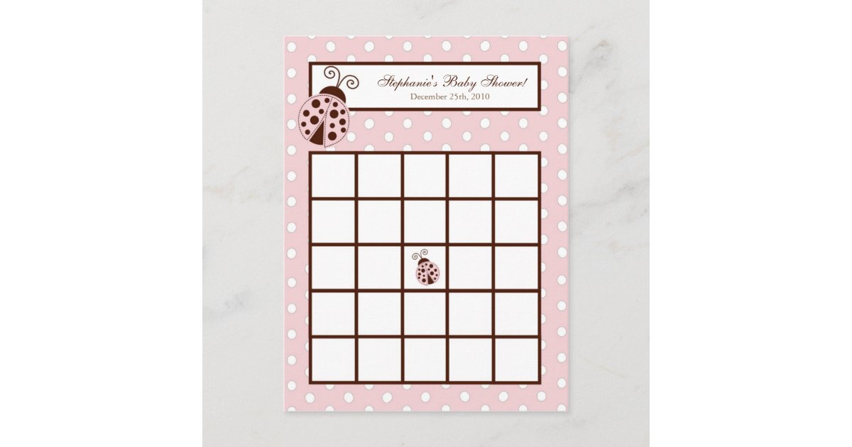 Writable Bingo Card Pink Ladybug | Zazzle