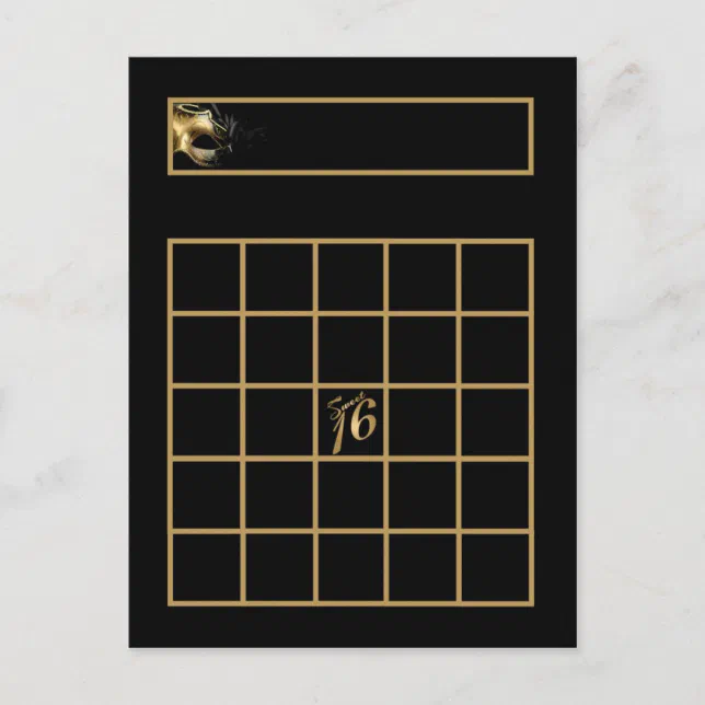 Writable Bingo Card Sweet 16 Gold Black | Zazzle