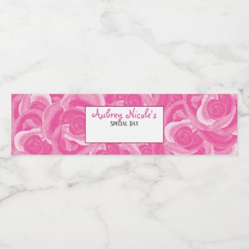 Writable Pink Rose Water Bottle Labels | Zazzle