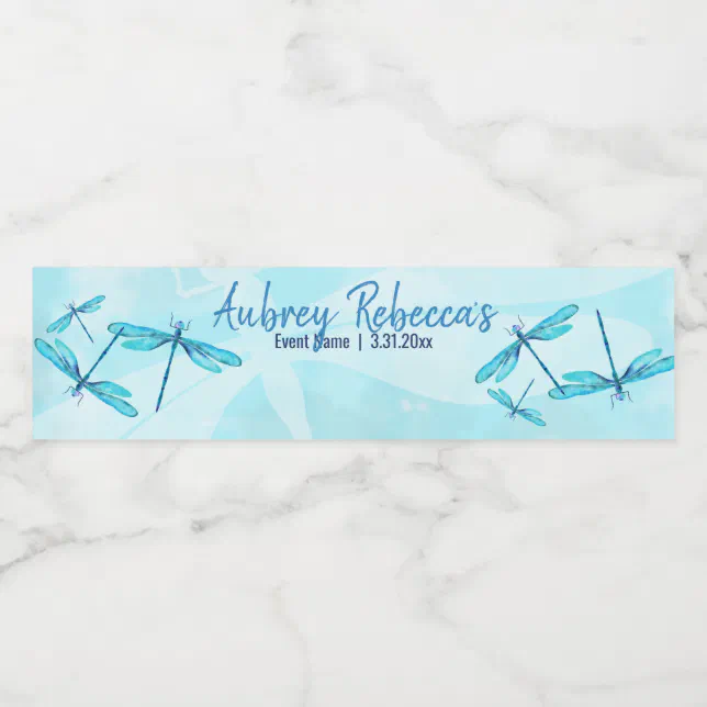 Writeable Turquoise Dragonfly Water Bottle Labels | Zazzle