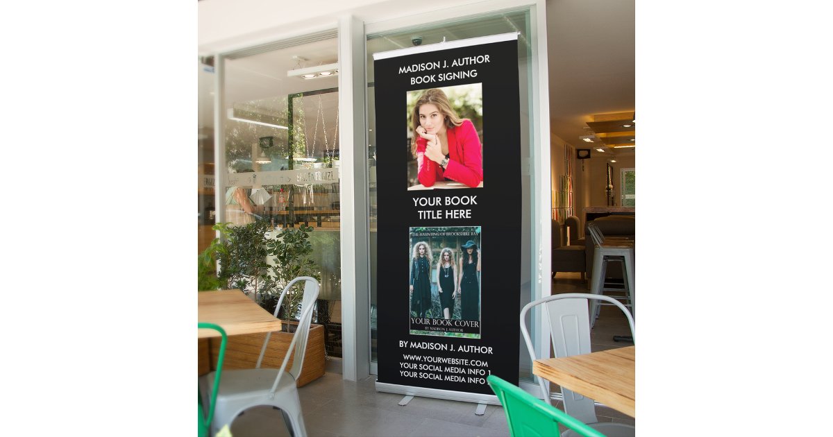 Writer Author Book Cover | Author Photo Blk Retractable Banner | Zazzle