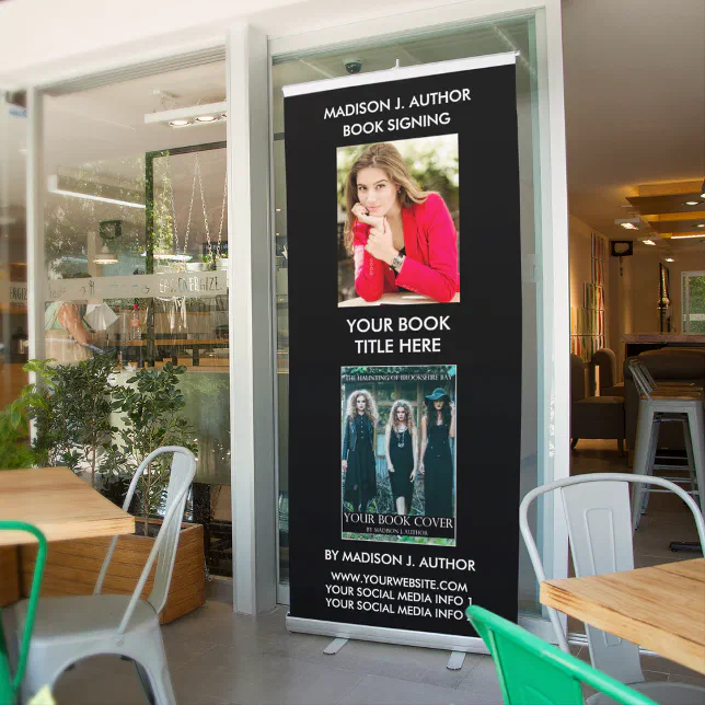 Writer Author Book Cover | Author Photo Blk Retractable Banner | Zazzle