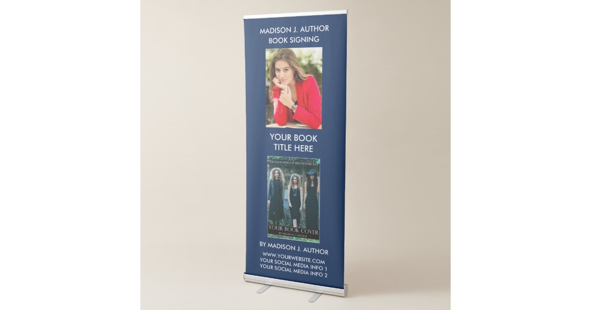 Writer Author Book Cover Photo Blue or Pick Color Retractable Banner ...