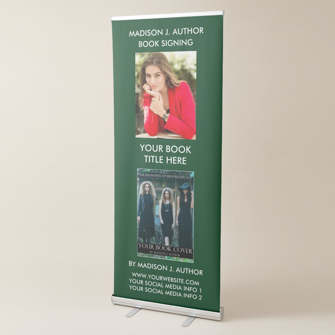 Writer Author Book Cover Photo Green or Pick Color Retractable Banner ...