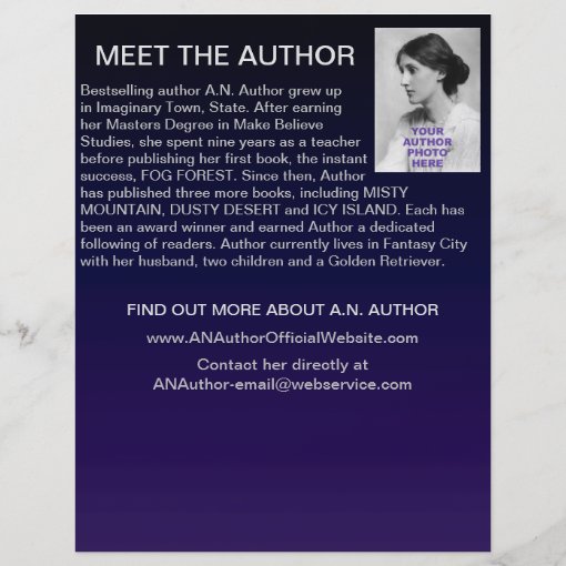 Writer Author Promotion Book Cover Blue Purple Flyer | Zazzle